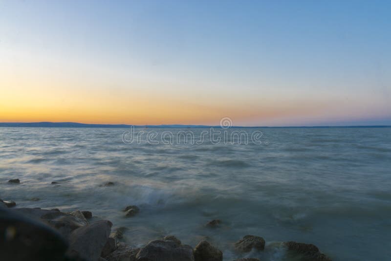 Lake Balaton Sunset stock photo. Image of water, hungary - 129590180