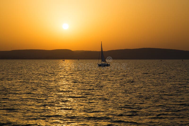 Lake Balaton with a Very Nice Sunset at Summer Stock Image - Image of ...