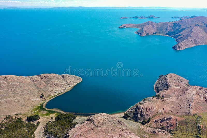 Lake Bay with Blue Water and Spring Meadows Stock Image - Image of ...
