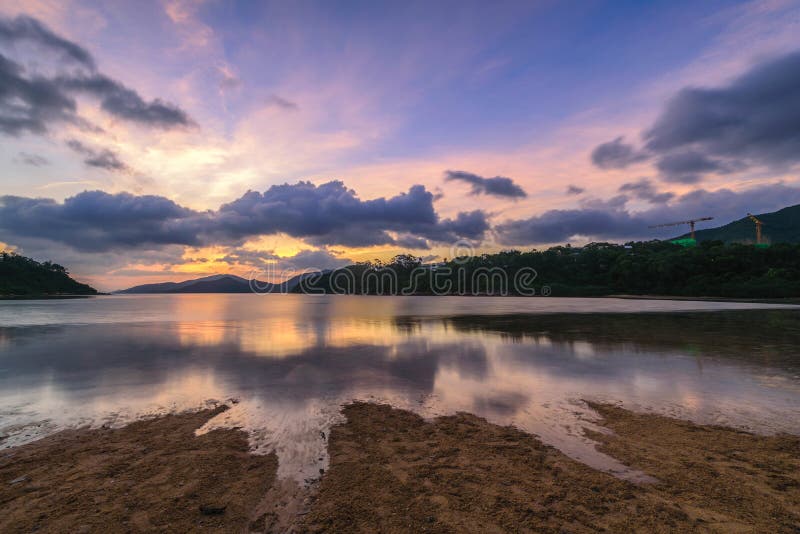 Lake with a Beautiful Pink Sunset and Reflection Stock Image - Image of ...