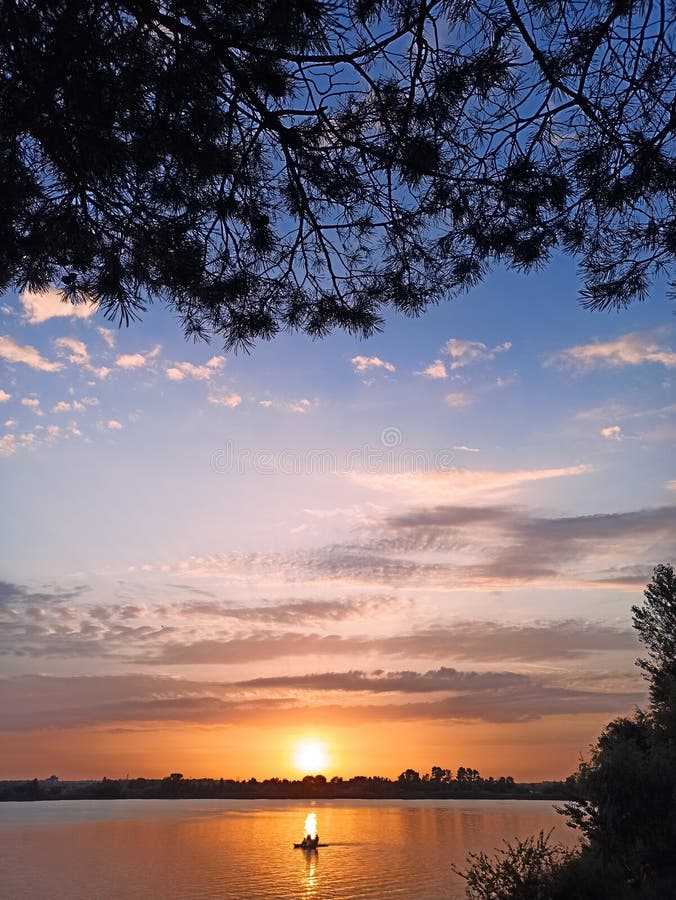 Lake with a Beautiful Sunset. Vertical Photo Stock Photo - Image of ...