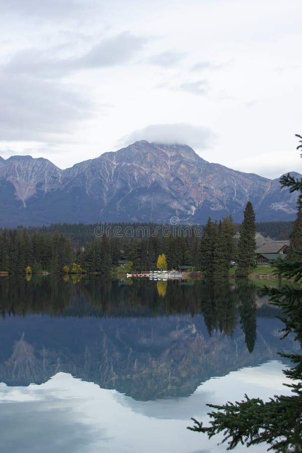 Lake Beauvert at Jasper National Park, Alberta, Canada Stock Photo ...
