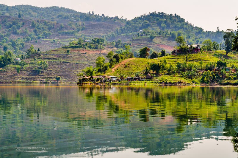 Lake Begnas Tal and Green Hills Stock Photo - Image of idyllic ...