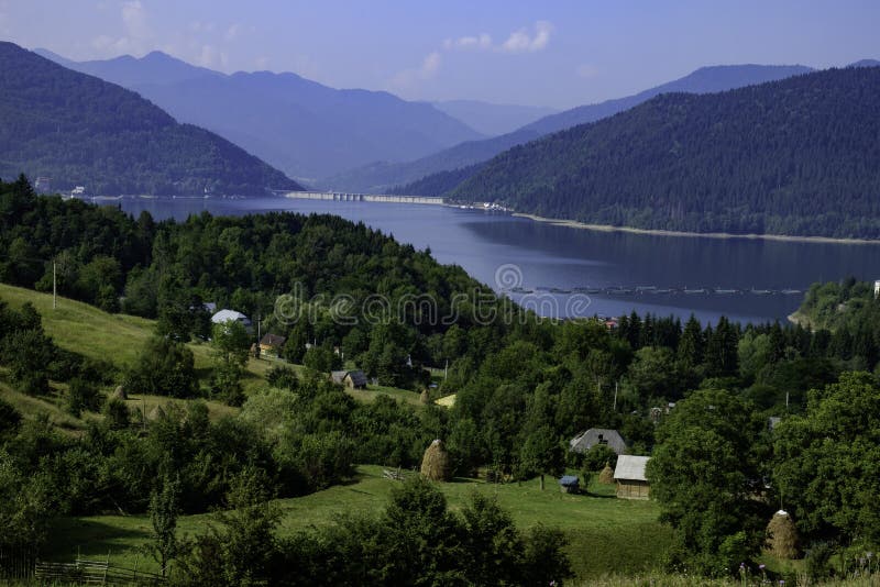 Lake Bicaz Lake Izvorul Muntelui at Daybreak. View from Ceahlau Massif ...