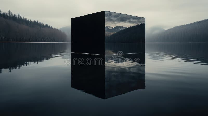Lake black cube stock illustration. Illustration of composition - 372387030