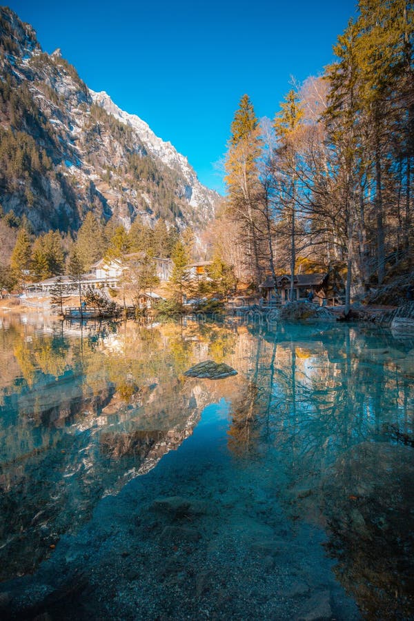 Lake Blausee, Switzerland stock photo. Image of deep - 142454196