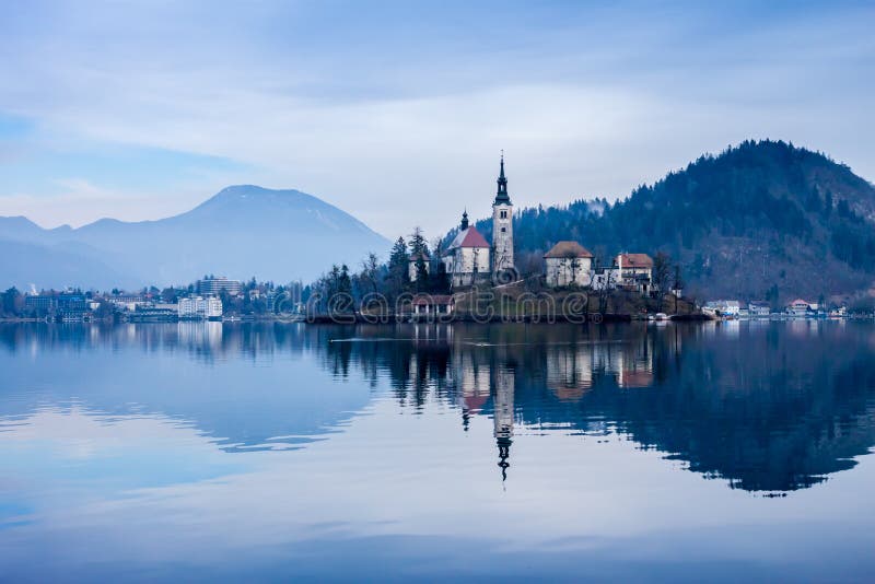 Lake Bled with island stock image. Image of fortification - 70540449