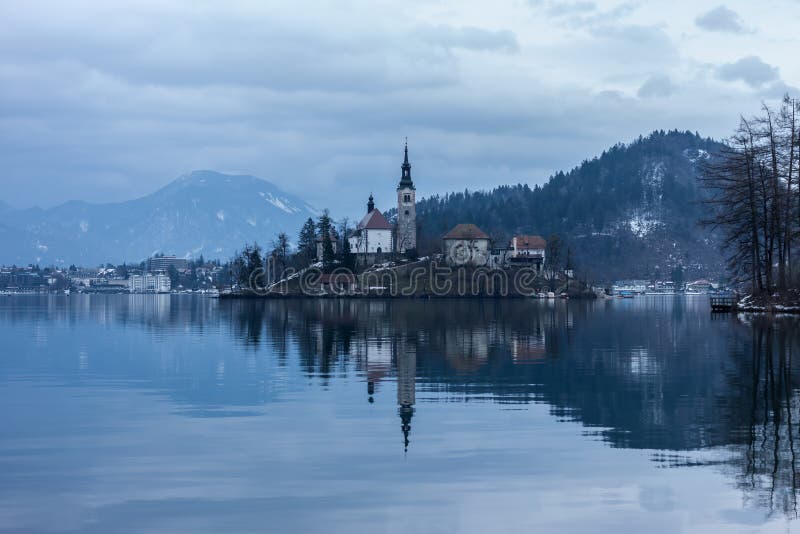 Lake Bled Cloudy Spring Day Stock Photo - Image of slovenia, bled ...