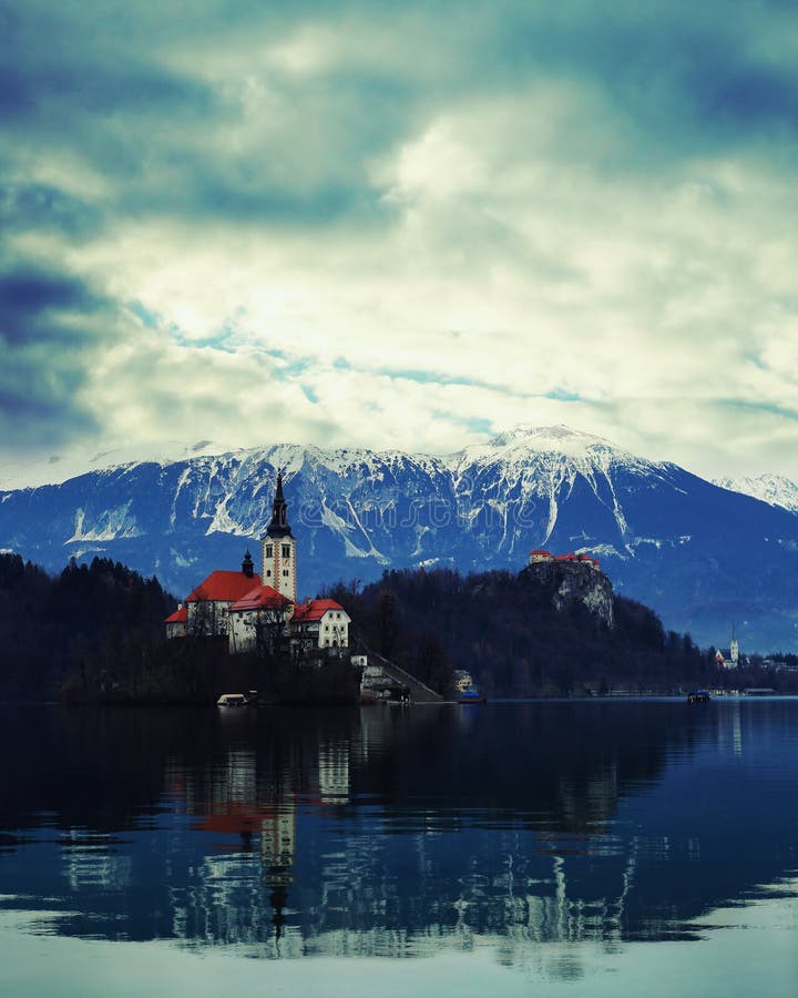 Lake Bled, Slovenia, Europe. Winter Panoramic View. Stock Photo - Image ...