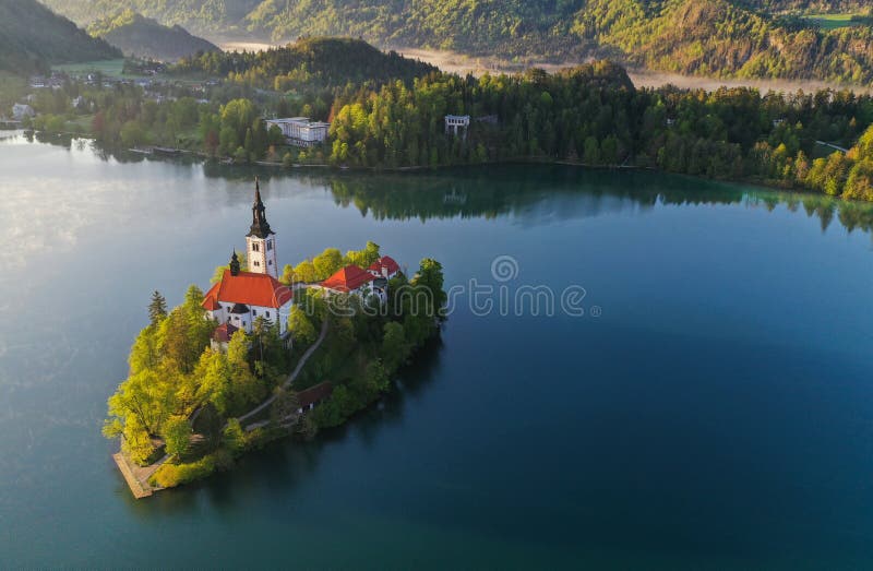 Lake Bled on a Spring Morning Stock Image - Image of idyllic, lake ...