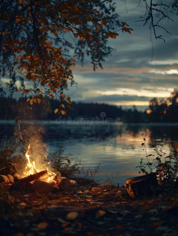 Lake Campfire Night stock photo. Image of lake, nature - 374241340