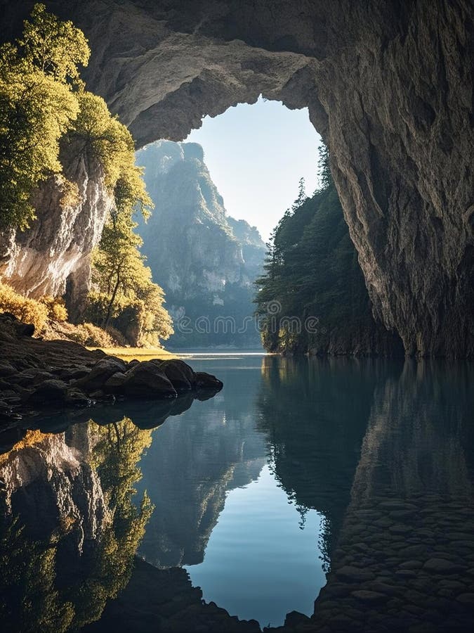 Lake in cave stock illustration. Illustration of rock - 362911183