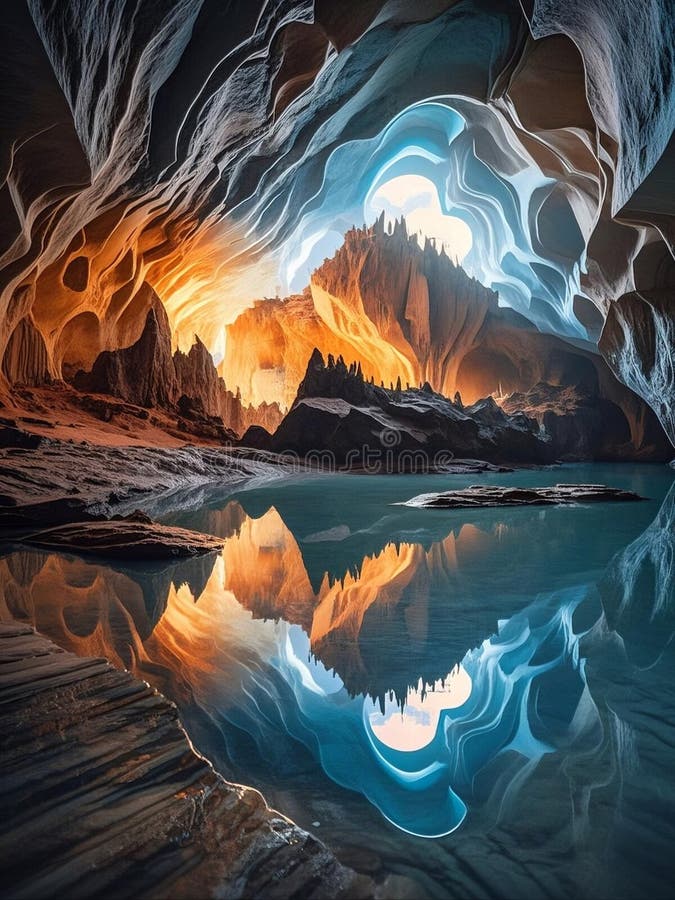 Lake in cave stock illustration. Illustration of river - 362911206