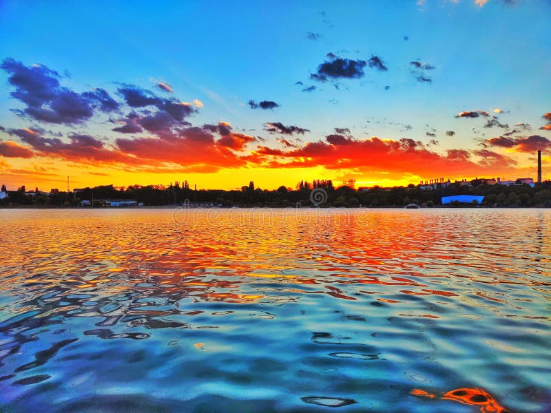 Lake Ciuperca Reflecting the Sunset Stock Image - Image of shore ...