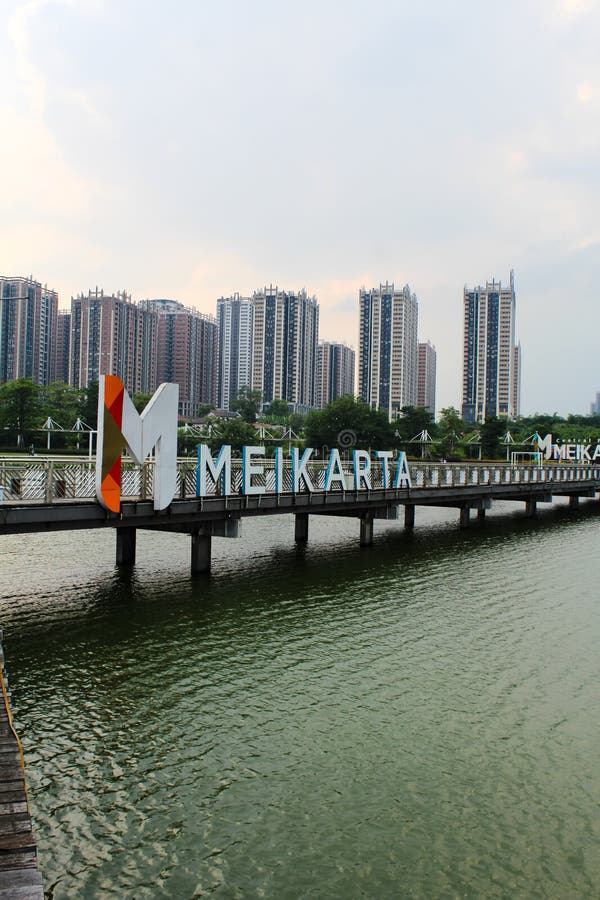 Lake with Cloudy Sky Meikarta Apartment Background Editorial Image ...