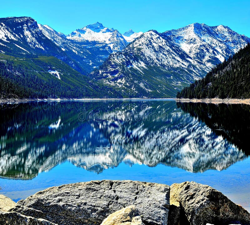 Lake Como, Bitterroot Mountains, Montana. Stock Photo - Image of snow ...