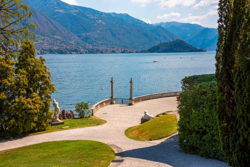 Lake Como in Italy. Natural Landscape with Trees and Mountains by Lake ...