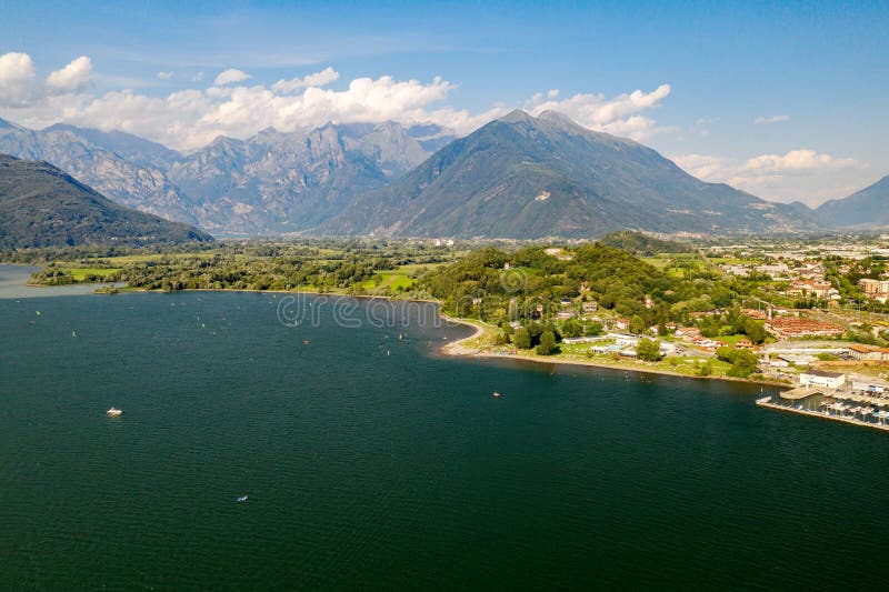 Lake Como it, Lido Di Colico, Aerial Stock Photo - Image of forest ...