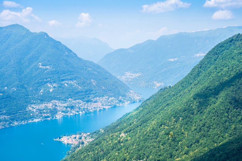Lake Como from Lighthouse Voltiano in Brunate, Italy Stock Photo ...