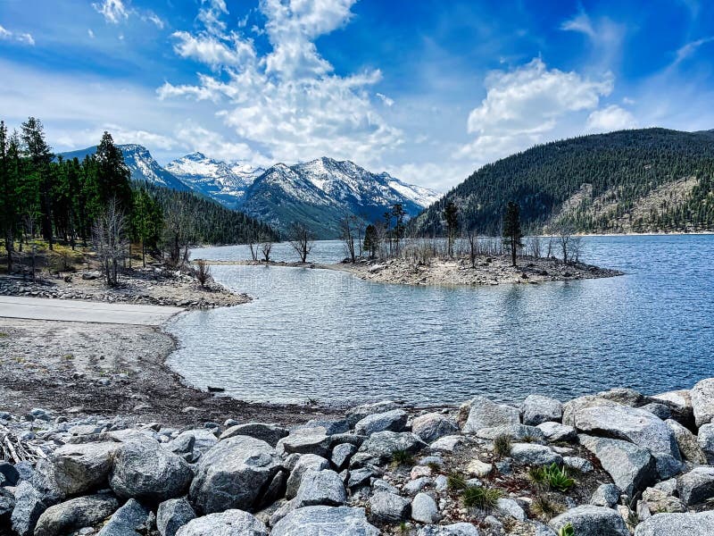 Lake Como Montana in the Spring with the Bitterroot Mountains. Stock ...