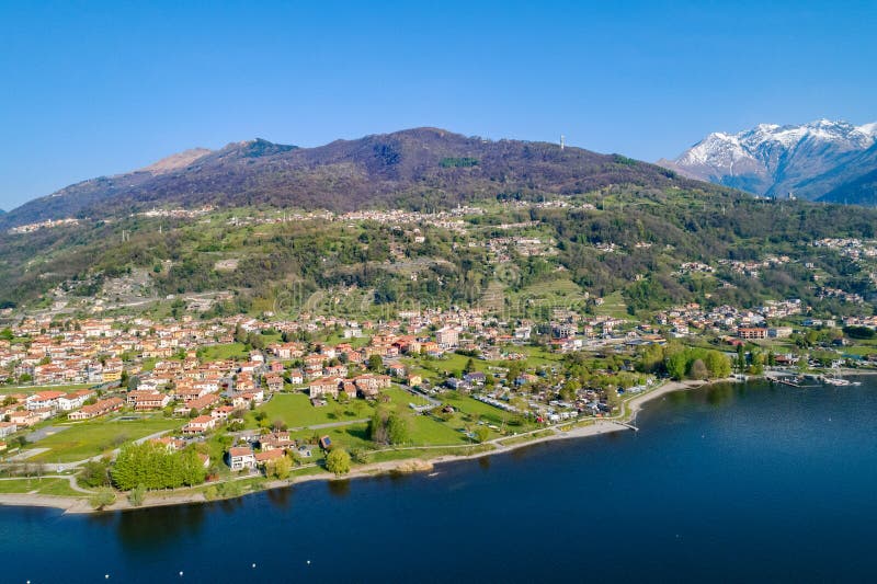 Lake Como it, Panoramic Aerial View of Dongo Stock Photo - Image of ...
