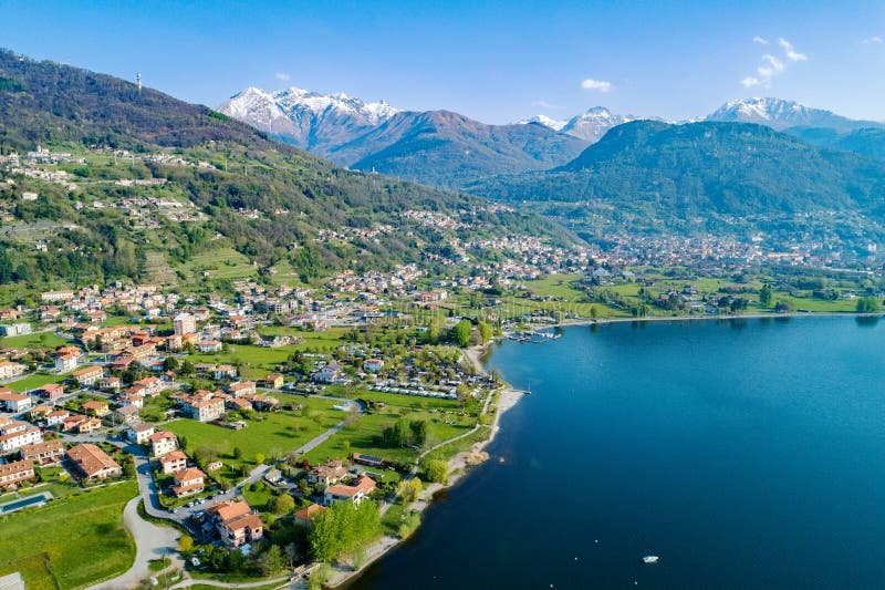 Lake Como it, Panoramic Aerial View of Dongo Stock Image - Image of ...