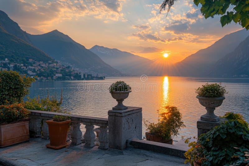 Lake Como Sunset stock image. Image of scenic, nature - 359012431