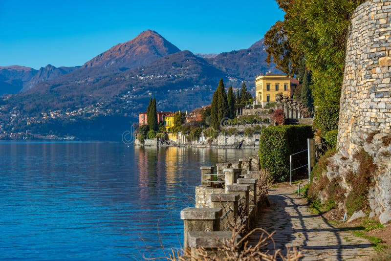 Lake Como Viewed from Gardens of Villa Monastero, Italy Stock Image ...