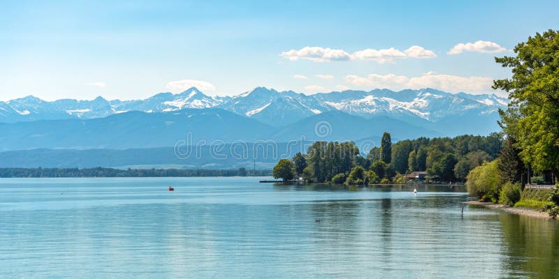 Lake Constance and Alps Panorama Stock Illustration - Illustration of ...