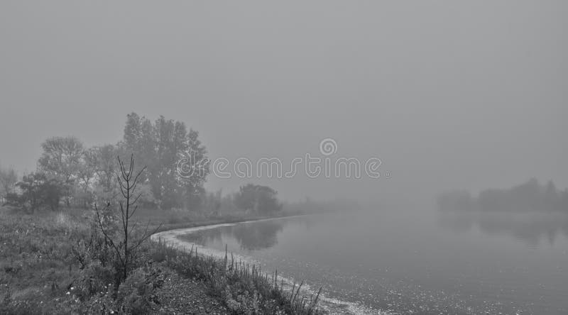Lake Covered in Fog in Fall. Stock Image - Image of reflection, fall ...