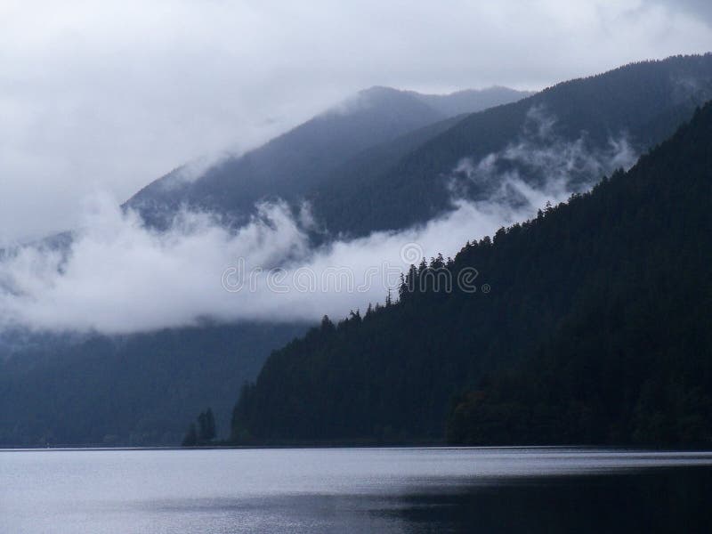 Lake Crescent Fog stock photo. Image of rainy, crescent - 44854344