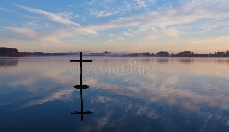 Lake Cross Reflection stock image. Image of mist, peaceful - 32853501