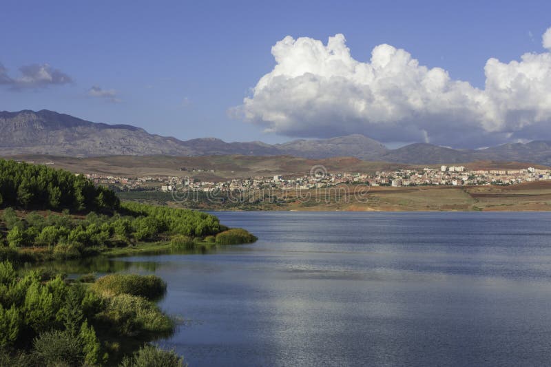 Lake and Dam, Spring Scenery. of Lake and Dam Glowing in Sunlight Stock ...
