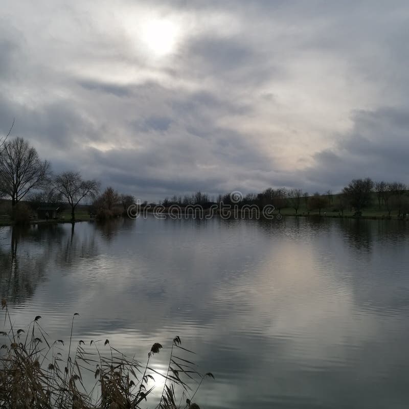 Lake in December, Winter, Cloud, Cold, Fishing Stock Image - Image of ...