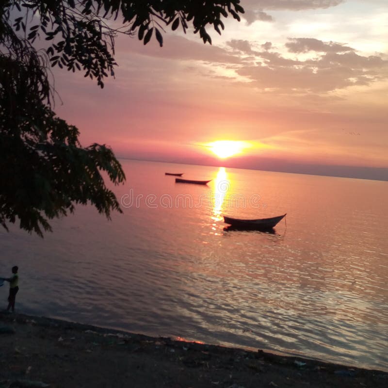 The Evening View of Lake Albert in Uganda Stock Photo - Image of uganda ...