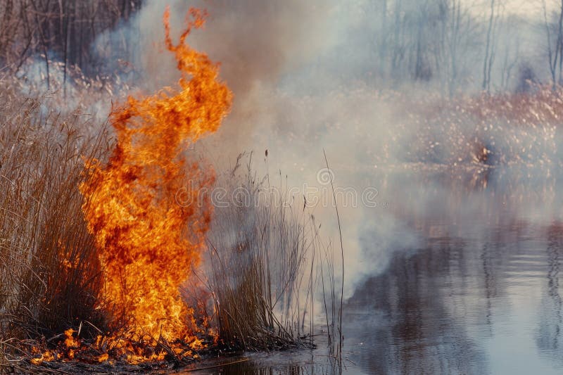 A Lake with a Fire Burning in the Middle, Perfect for Dramatic or ...