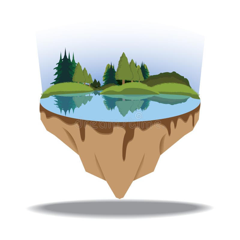 Lake on a Floating Island. Vector Illustration Decorative Design Stock ...