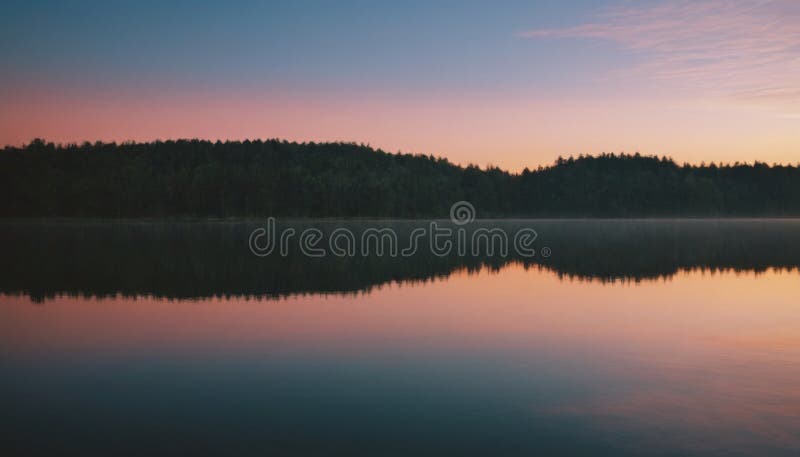 Lake in the Forest Beautiful Landscape at Sunset Stock Illustration ...