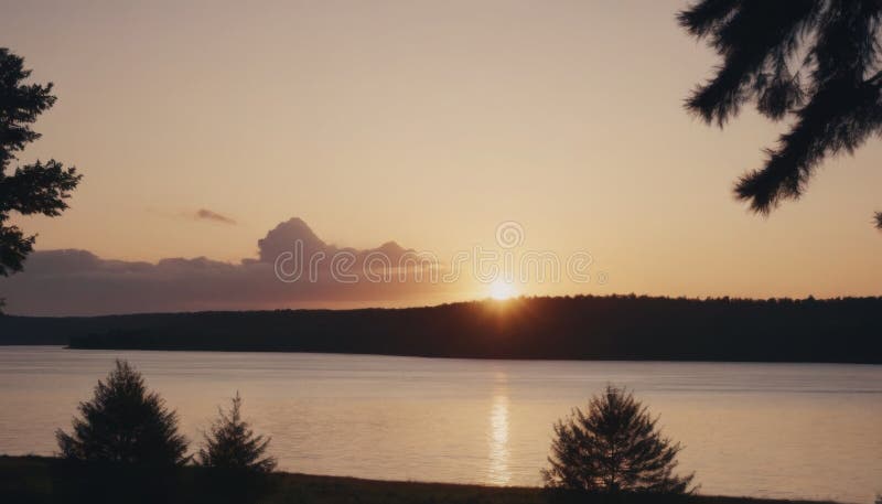 Lake in the Forest Beautiful Landscape at Sunset Stock Illustration ...