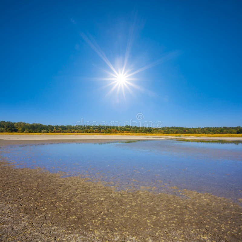 Lake with Forest on Coast Under a Sparkle Sun Stock Photo - Image of ...
