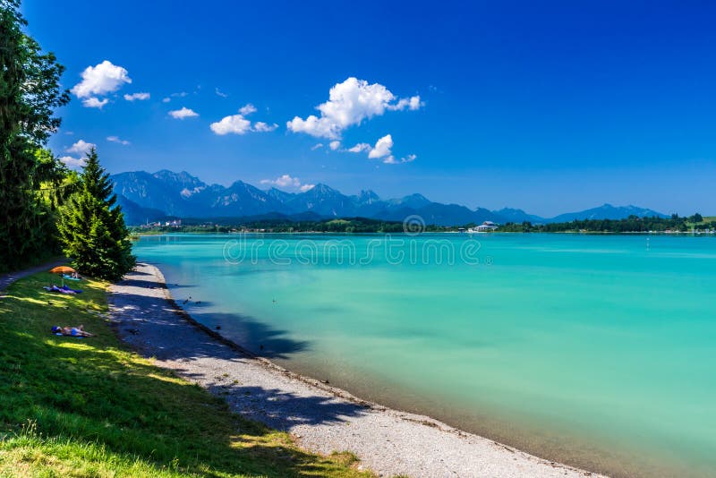Forggensee - Lake Near Fuessen in Beautiful Mountain Scenery of Allgaeu ...