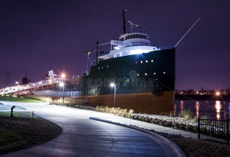 Lake Freighter stock image. Image of lake, toledo, night - 35415921