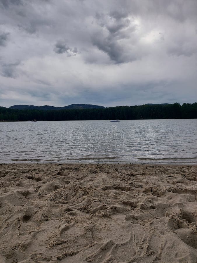At Lake with Friends, Cloudy, Rainy, Sand Stock Image - Image of lake ...