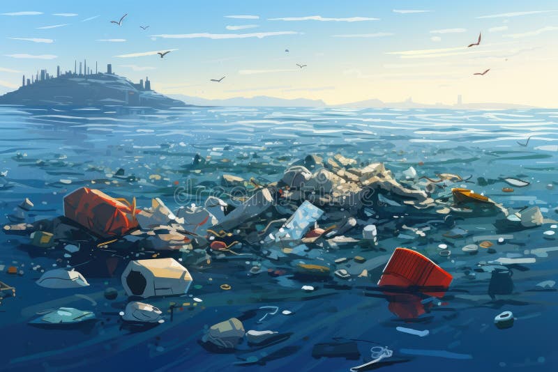 Lake Full of Plastic Garbage Environmental Pollution AI Generated Stock ...