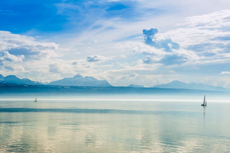 Lake Geneva with Beautiful Clouds Stock Image - Image of calm, geneva ...