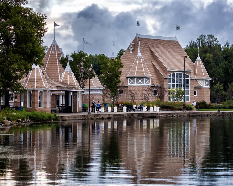 Lake Harriet Pavilion stock image. Image of cloudy, landmark - 53842361