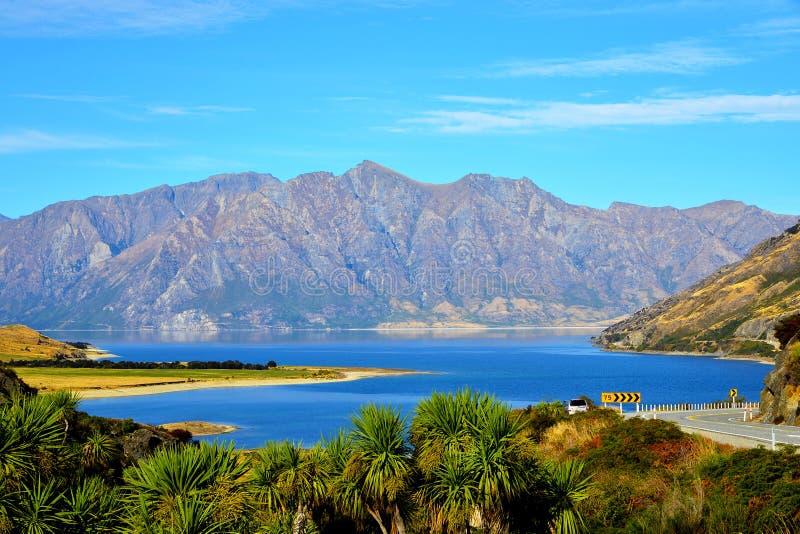 Lake Hawea stock photo. Image of picnic, highway, creek - 97925690