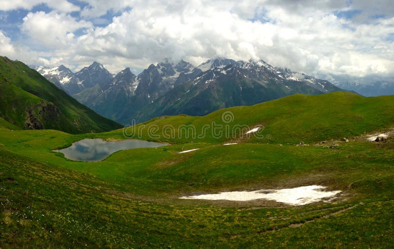 Lake Caucasus Mountains in Georgia Stock Photo - Image of high, flowers ...