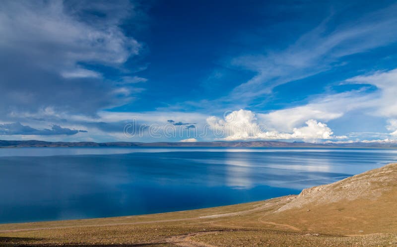 Lake by the Hill Under Blue Sky Stock Image - Image of nature, tibet ...