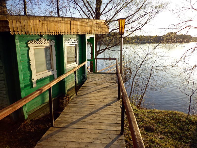 Lake house stock image. Image of lantern, terrace, evening - 39730717
